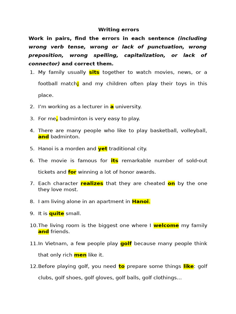 Common Writing Errors and Corrections | PDF