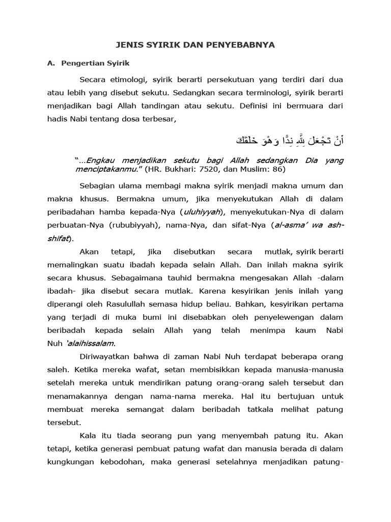 10 Jenis Syirik Dan Penyebabnya | PDF