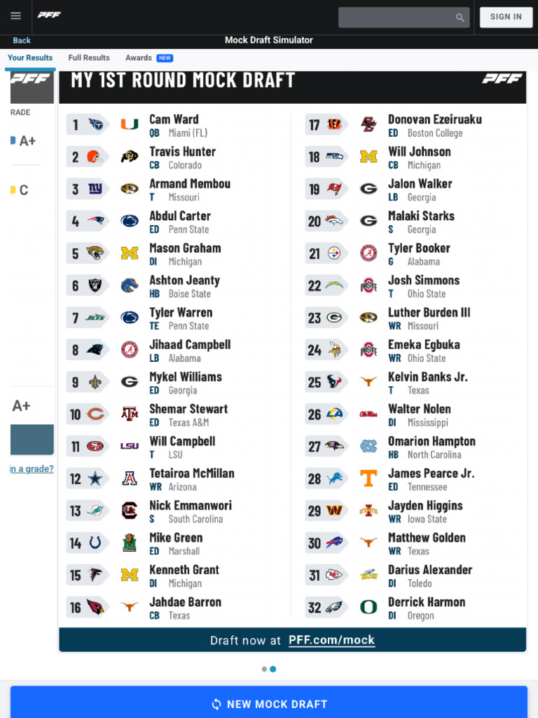 2025 NFL Mock Draft Simulator | PDF