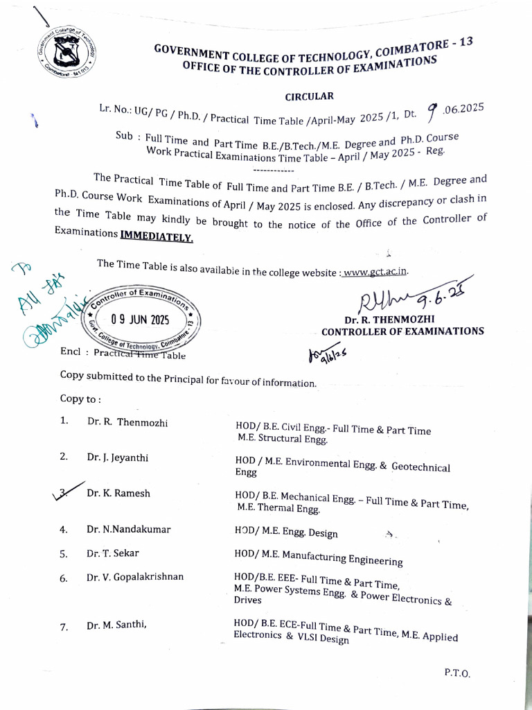 FT & PT Practical Time Table | PDF | Science Education | Qualifications