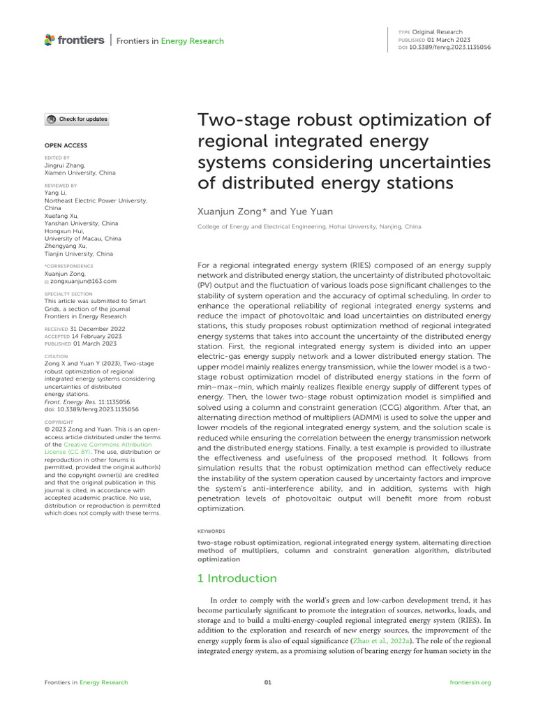 Two-Stage Robust Optimization of Regional Integrated Energy Systems Considering Uncertainties of ...