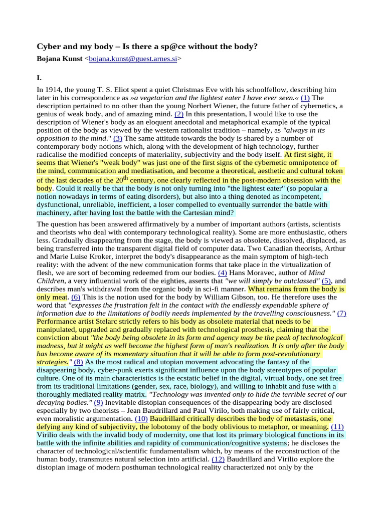 Cyber and My Body - Is There A Sp@Ce Without The Body | PDF | Reality ...