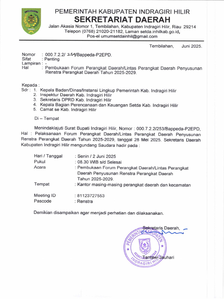Surat Undangan_Pembukaan_ Forum Perangkat Daerah_Lintas PD_Renstra PD 2025-2029 | PDF