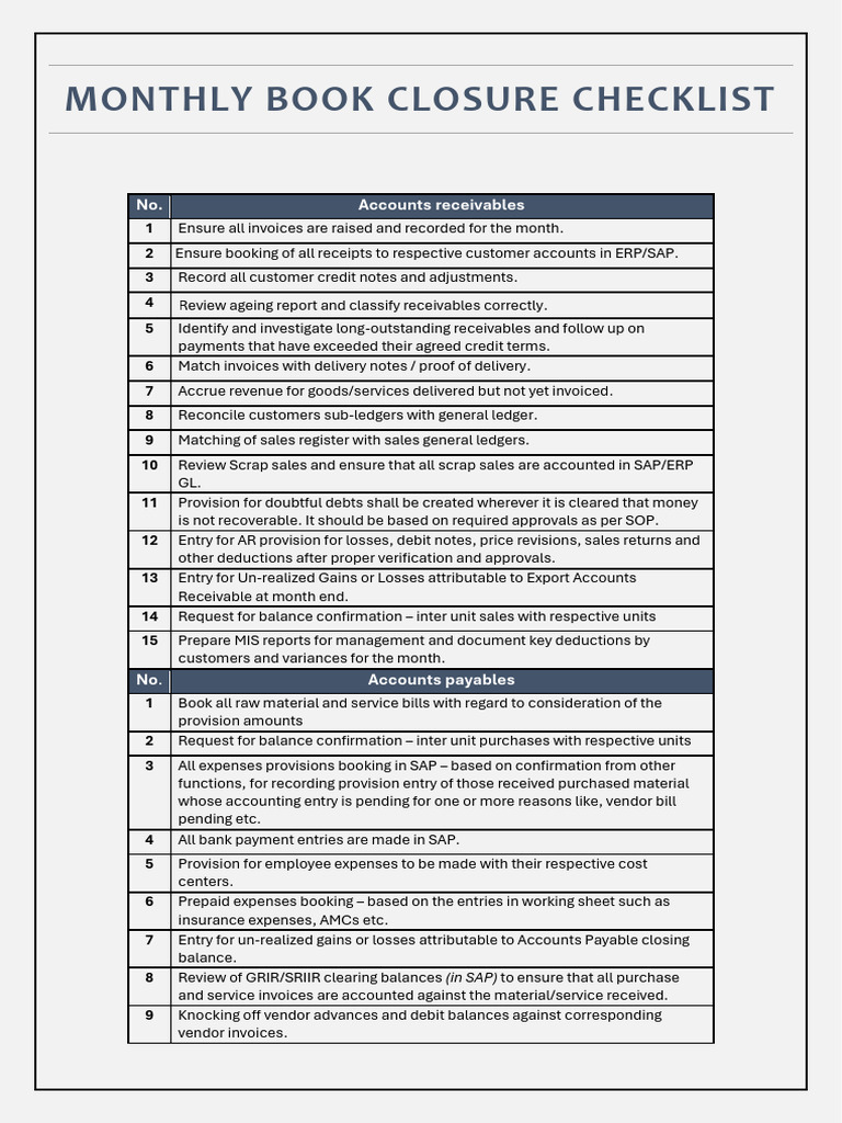 Monthly Financial Closure Checklist | PDF | Debits And Credits ...