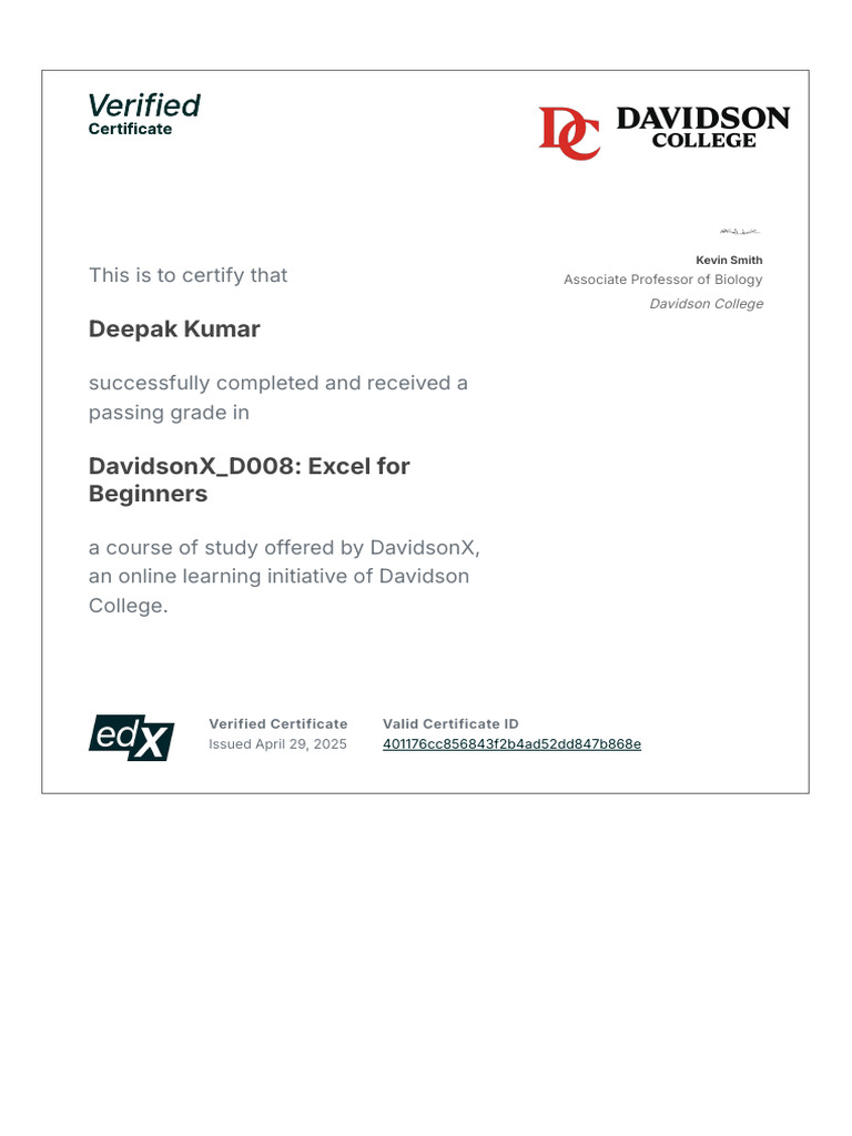 DavidsonX DavidsonX - D008 Certificate - EdX | PDF