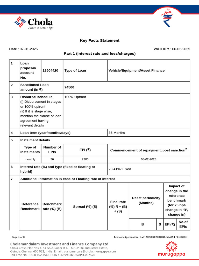 Key Facts Statement: Monthly 36 2900 05-02-2025 | PDF | Loans | Annual ...