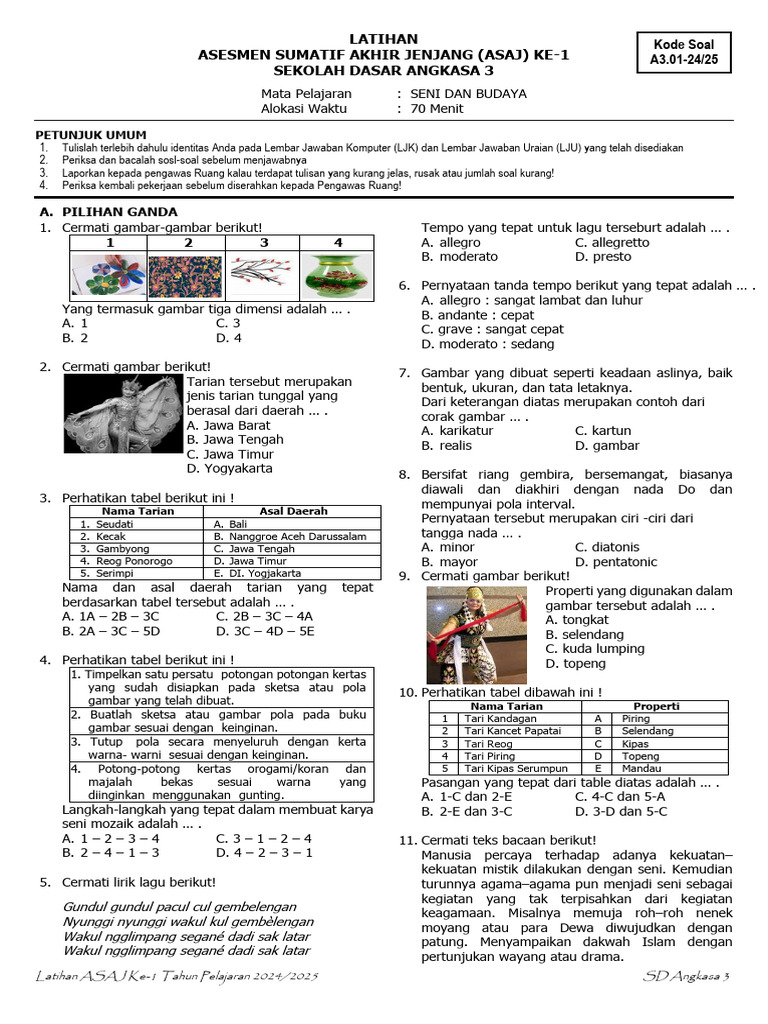 Soal SENI BUDAYA TO1 | PDF