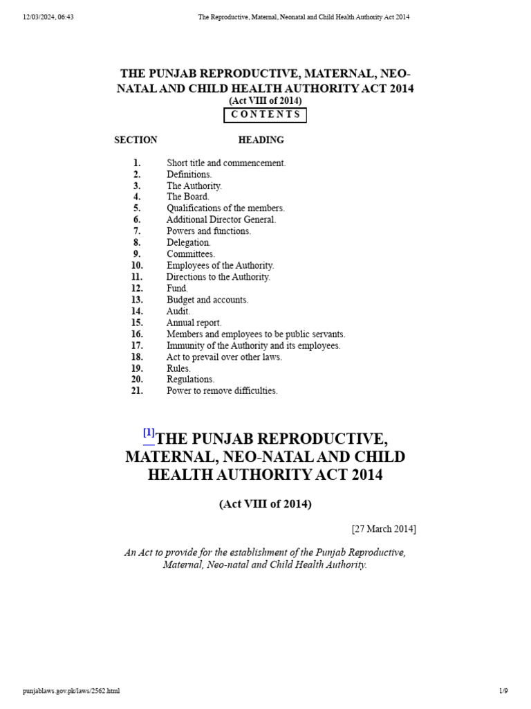 The Reproductive, Maternal, Neonatal and Child Health Authority Act ...
