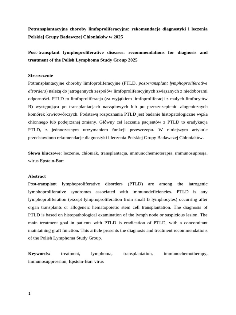 Post-Transplant Lymphoproliferative Disorders | PDF