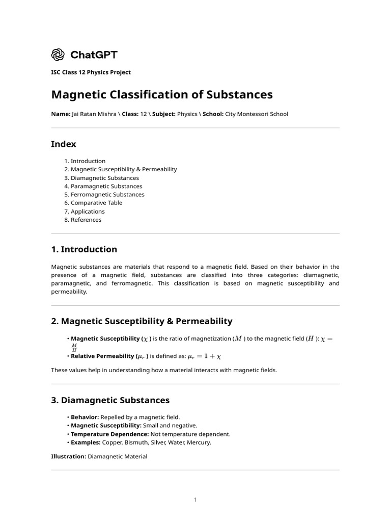 Magnetic Classification Project | PDF | Magnetism | Ferromagnetism