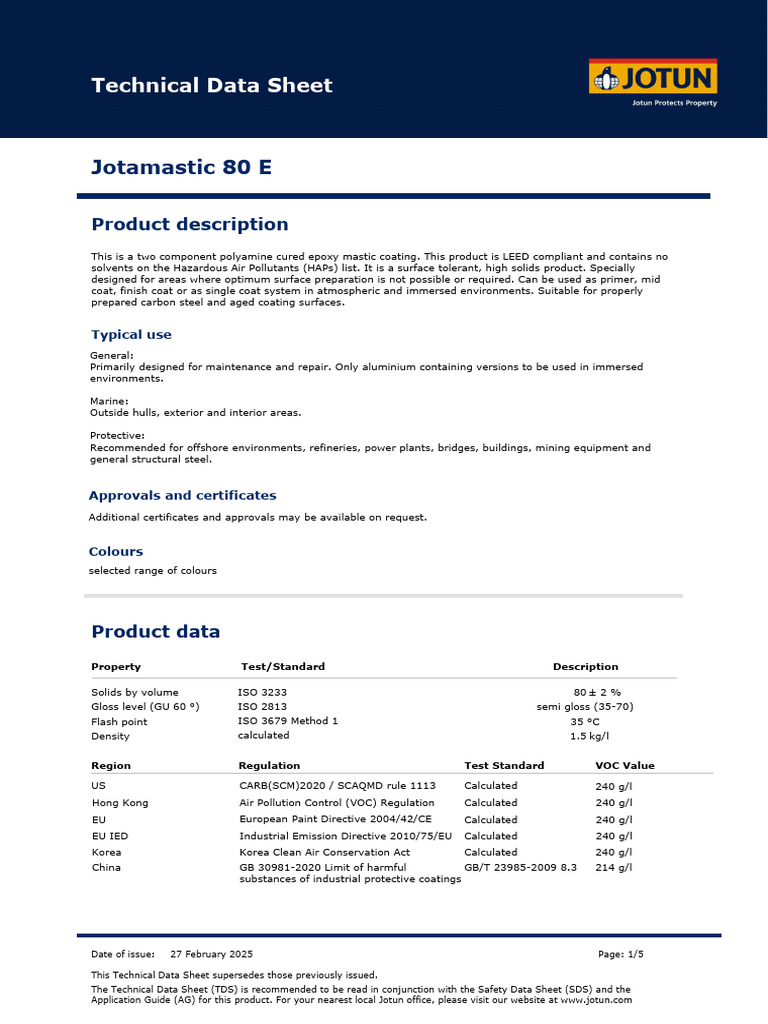 TDS 24800 Jotamastic 80 E Euk GB | PDF | Epoxy | Coating