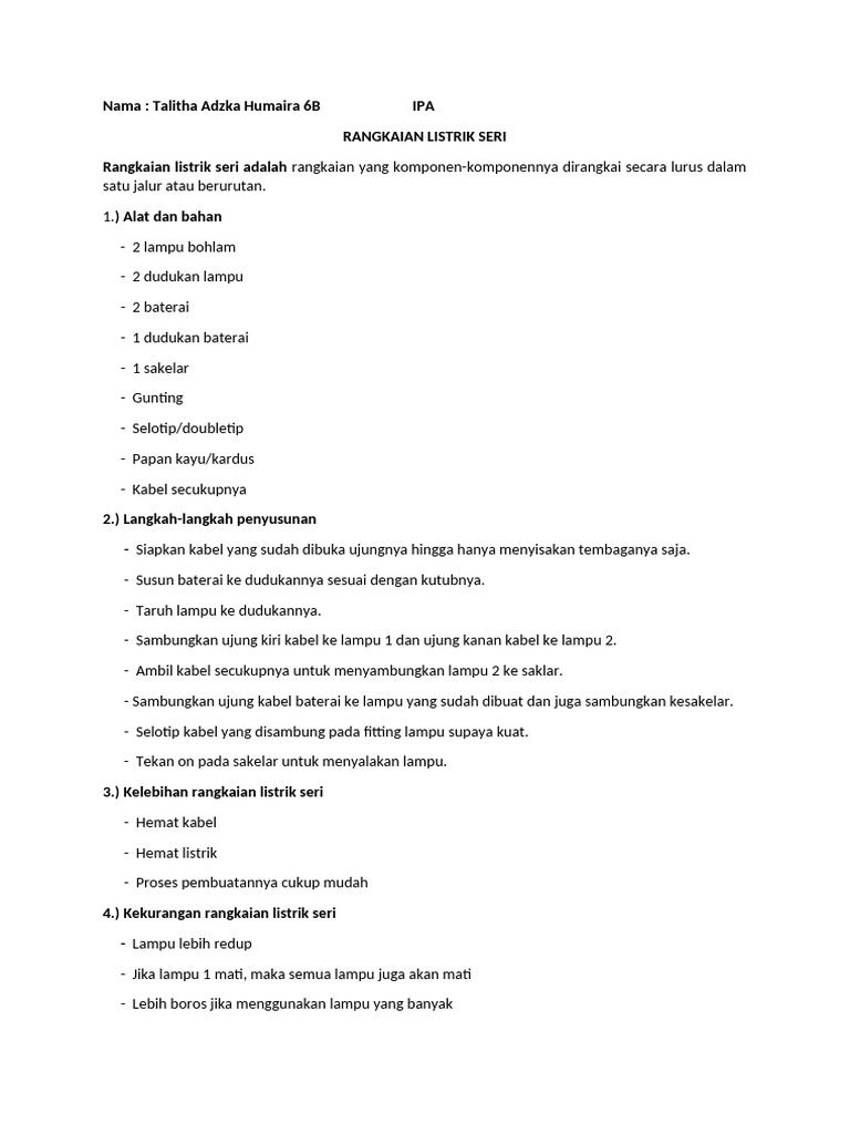 Rangkaian Listrik Seri Humaira | PDF