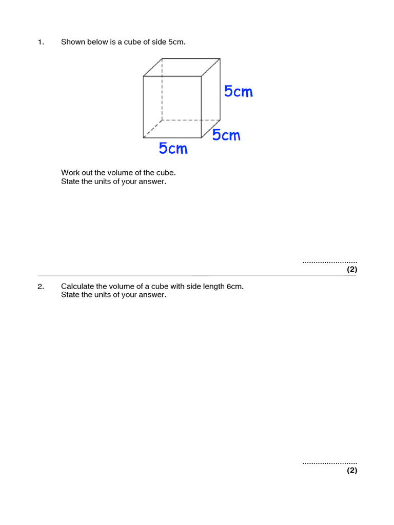 Cube and Cuboid Volume Worksheets | PDF