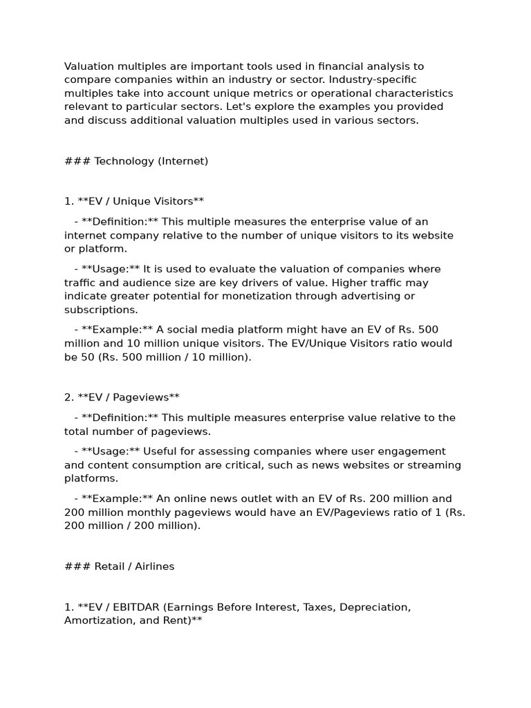 Valuation Multiples Are Important Tools Used in Financial Analysis To Compare Companies Within ...