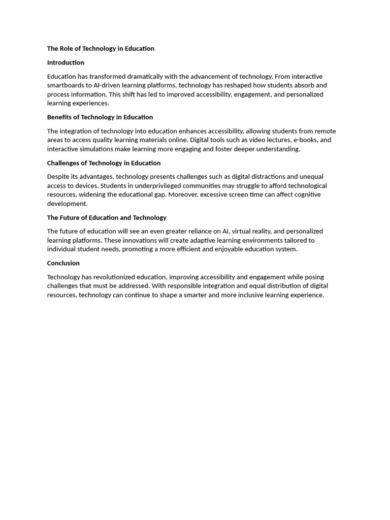 The Role of Technology in Education | PDF