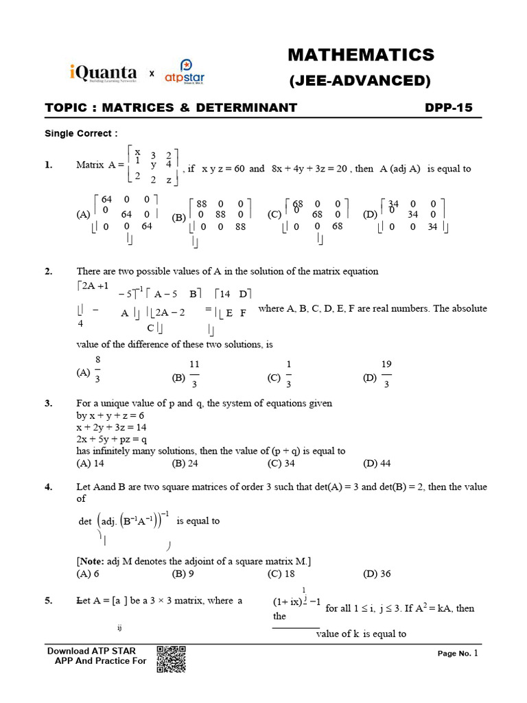 Maths +Matrices+&+Determinant | PDF | Matrix (Mathematics) | Operator Theory