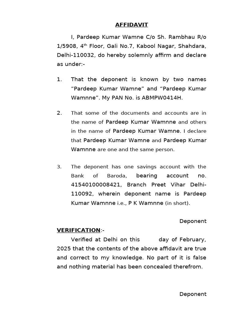 AFFIDAVIT For Same Name Simran | PDF
