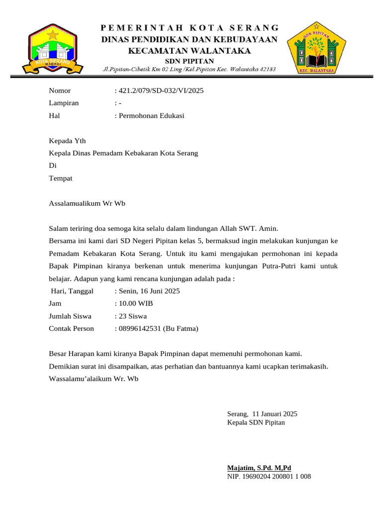 Surat Iijin Kunjungan Damkar | PDF