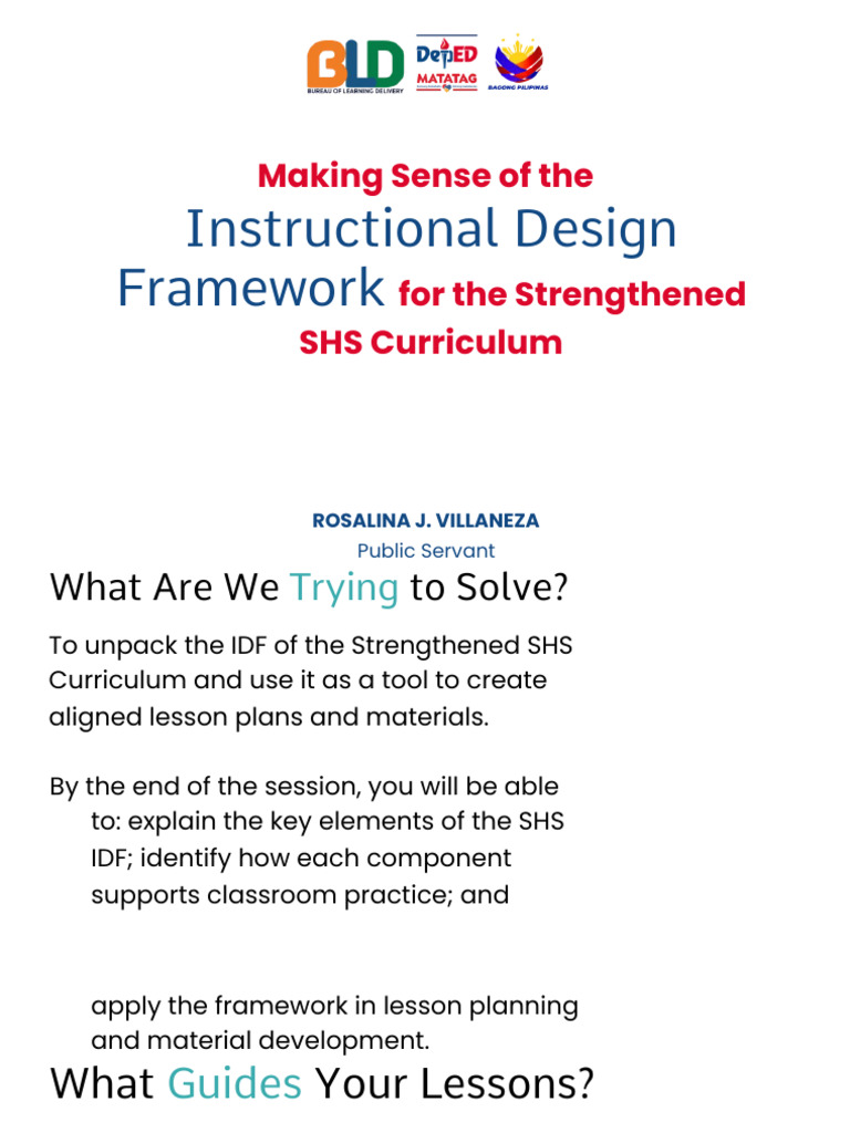 The SHS Instructional Design Framework | PDF | Educational Assessment ...
