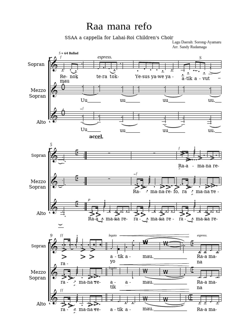 SSA - Raa Mana Refo - Lahai-Roi Children's Choir - 085005 | PDF