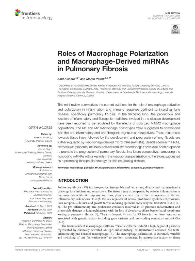 Roles of Macrophage Polarization and Macrophage-Derived miRNAs in Pulmonary Fibrosis | PDF ...