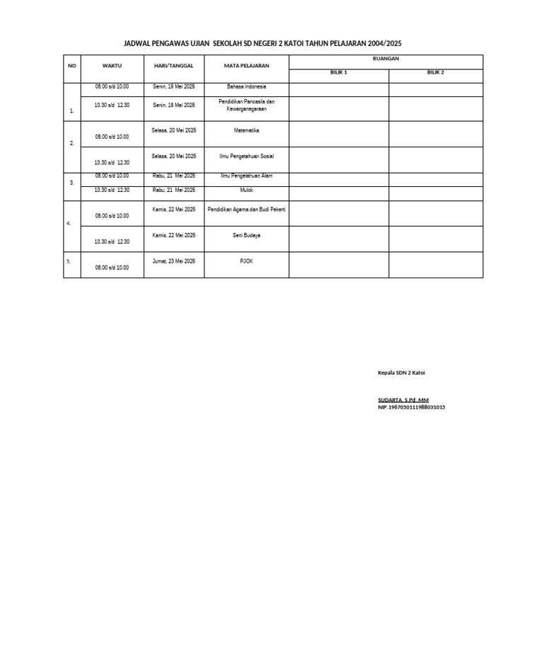 Jadwal Pengawas Ujian 2025 | PDF