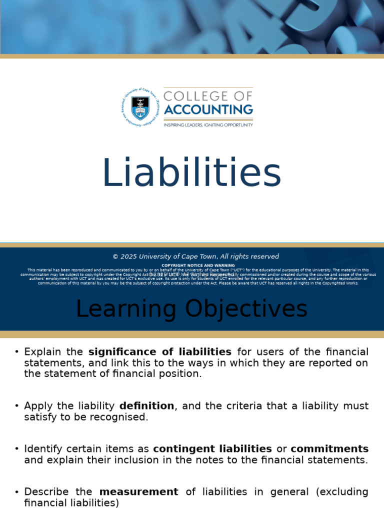 Week 7 - Liabilities Lecturer Version 2025 | PDF | Liability (Financial ...