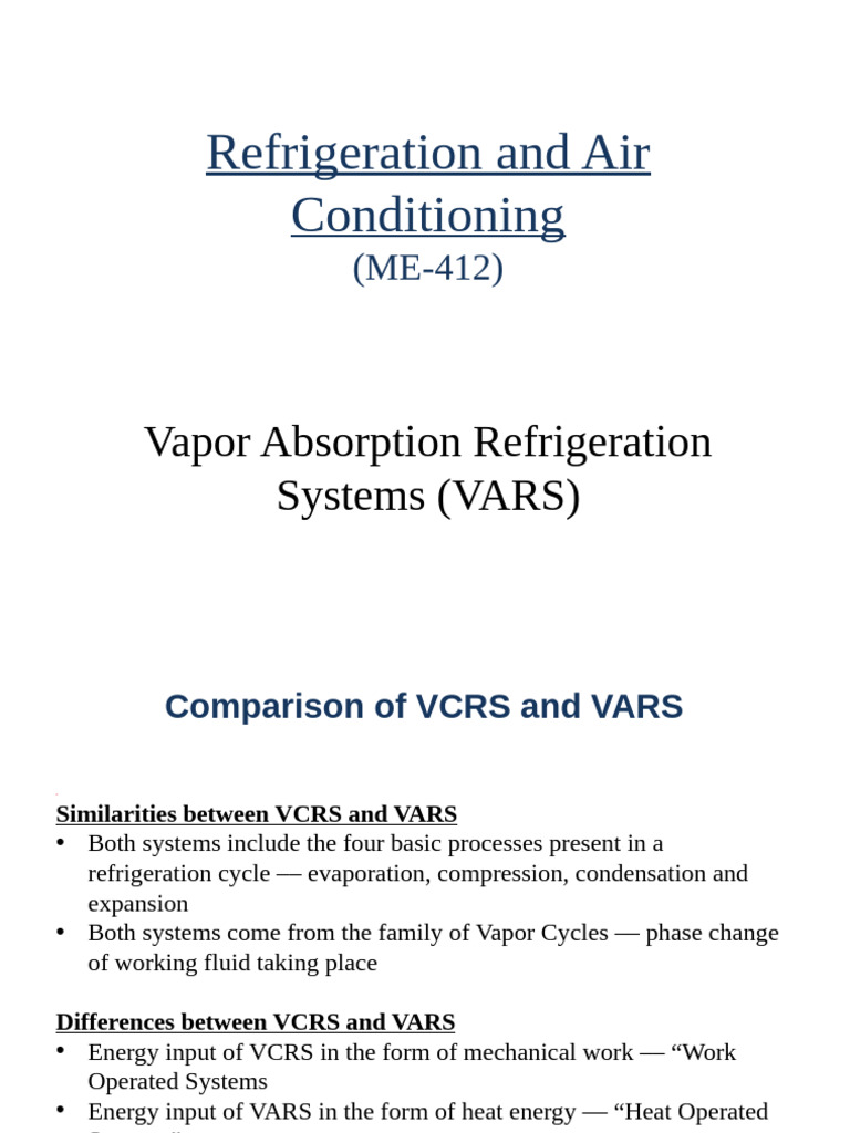 RAC - Lecture 5 - Vapor Absorption Refrigeration Systems | PDF
