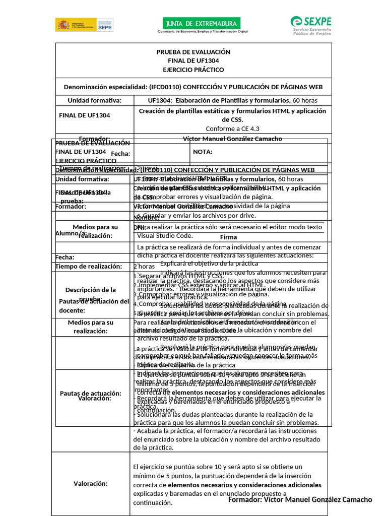 Ficha de Evaluación E2 Uf1304 Word | PDF | HTML | Usabilidad