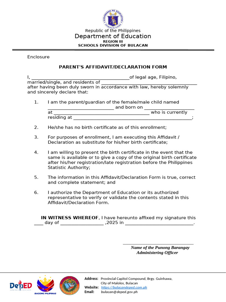 Parents Affidavit Declaration Form | PDF