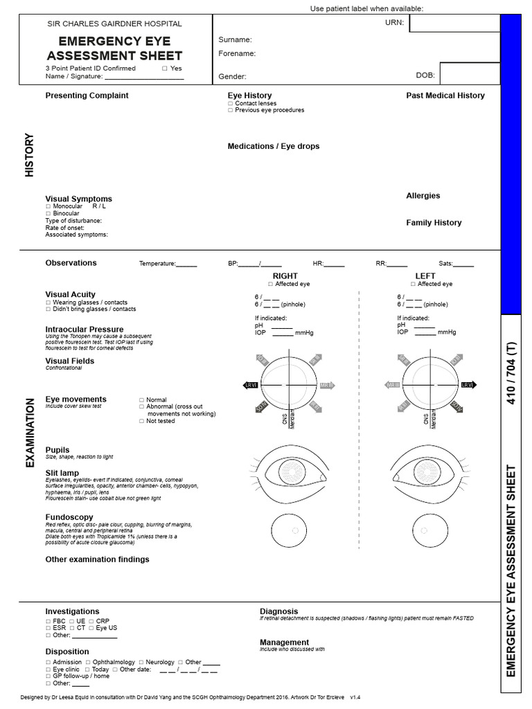Emergency Eye Assessment Sheet | PDF | Eye | Visual Acuity