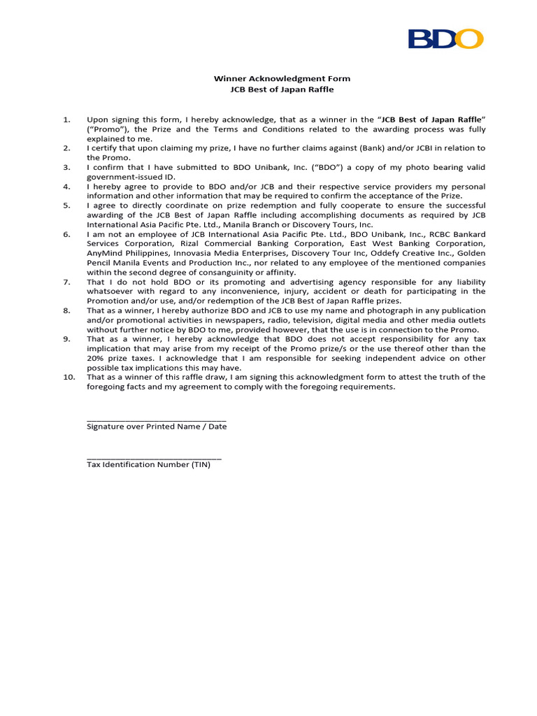 PDF JCB Rafflewinners Acknowledgementform Mar52025 | PDF