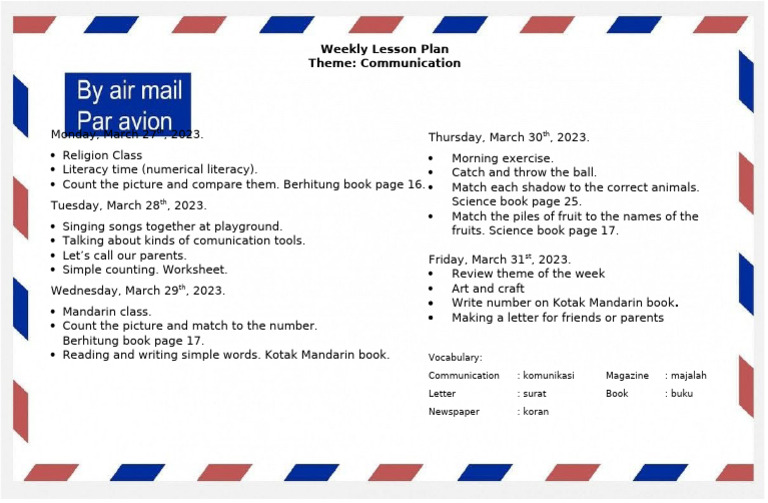 Weekly Communication Lesson Plan | PDF