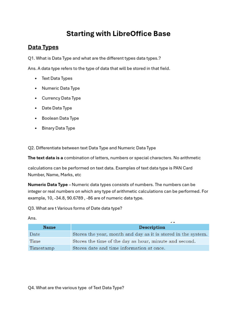Chapter 9 Starting With LibreOffice Base Notes | PDF