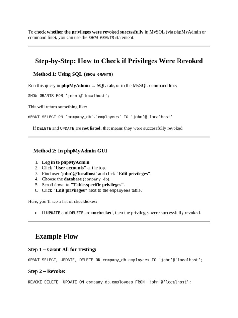 Verify Revoked MySQL Privileges | PDF