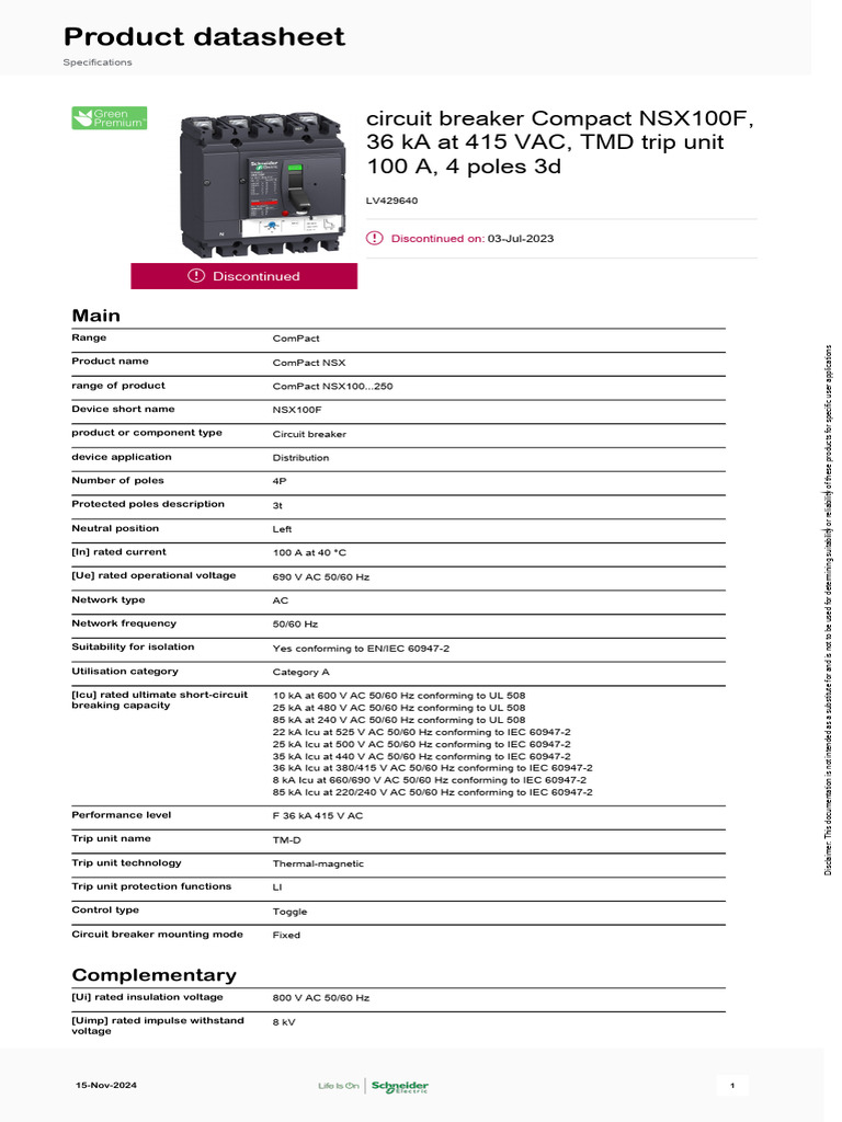 Schneider Electric - Compact-NSX-630A - LV429640 | PDF | Alternating Current | Electricity