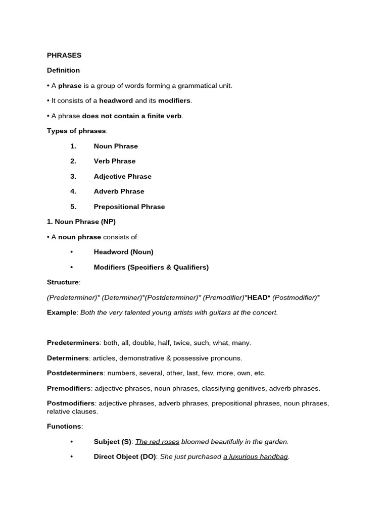Phrases (Noun Phrase & Verb Phrase) 2 | PDF | Phrase | Adjective