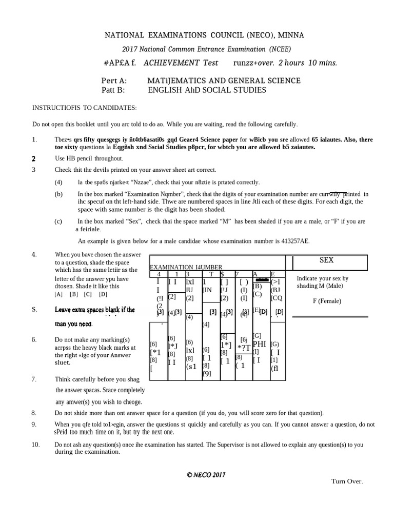 2017 National Common Entrance Exam Guide | PDF