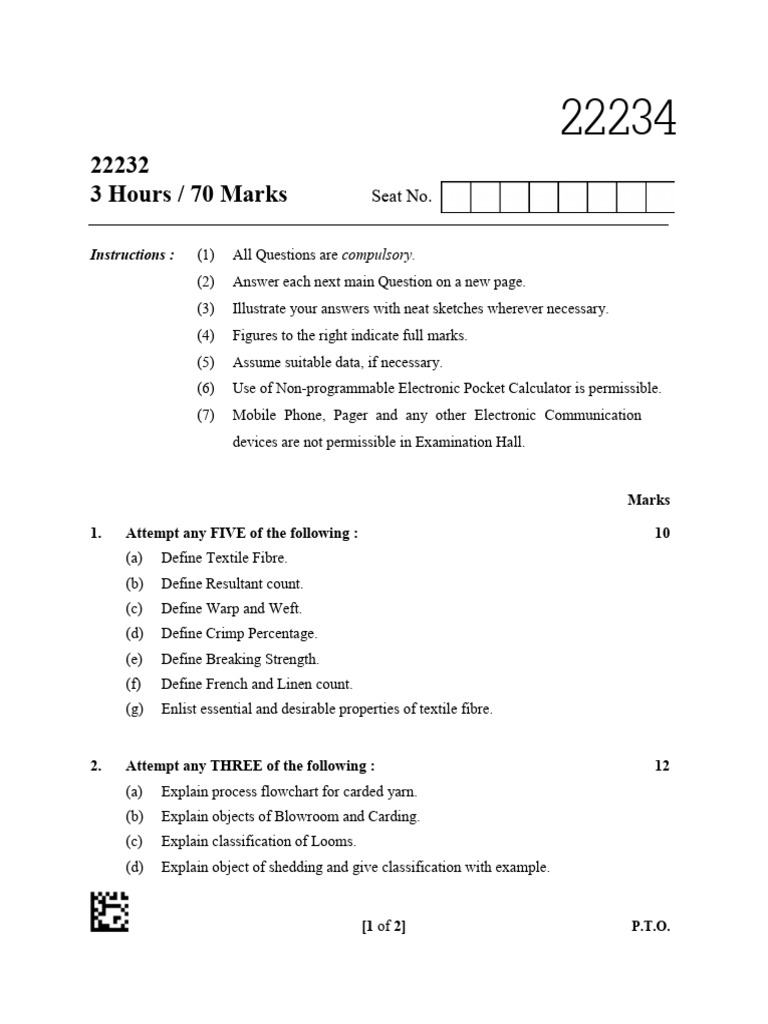 2023 Summer Question Paper (Msbte Study Resources) | PDF | Textiles | Weaving