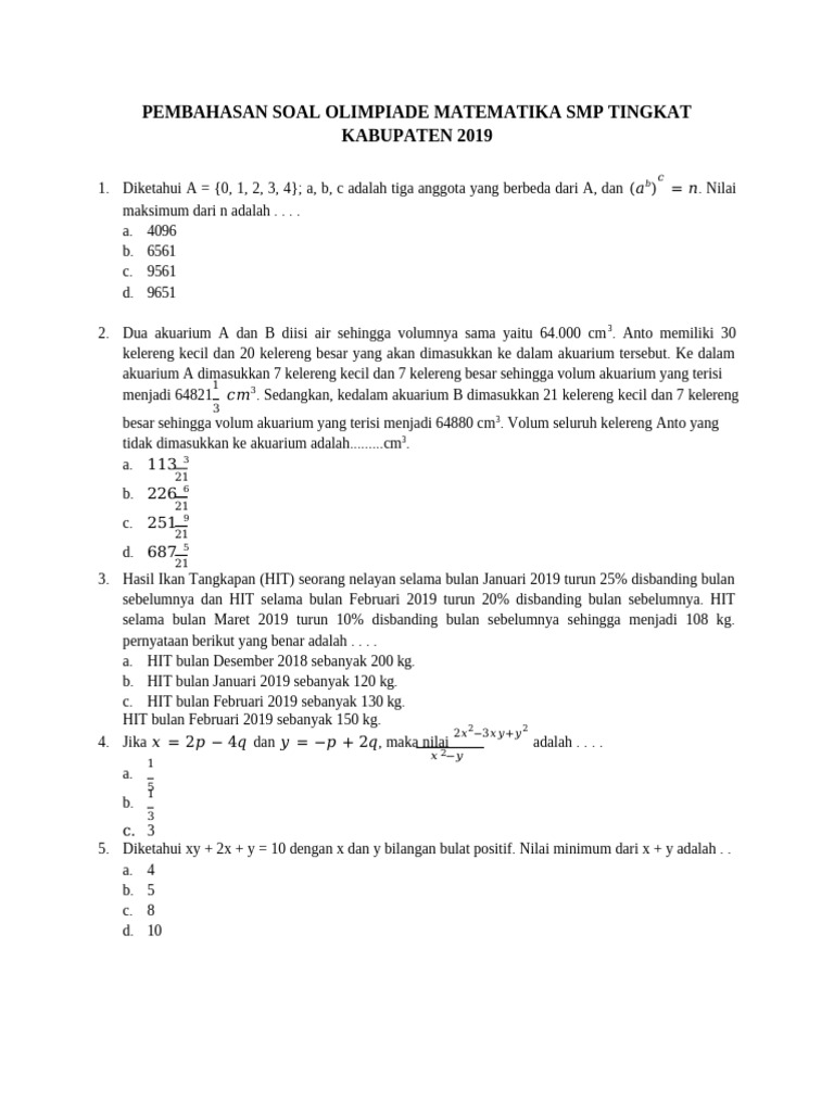 Pembahasan Soal Olimpiade Matematika SMP | PDF