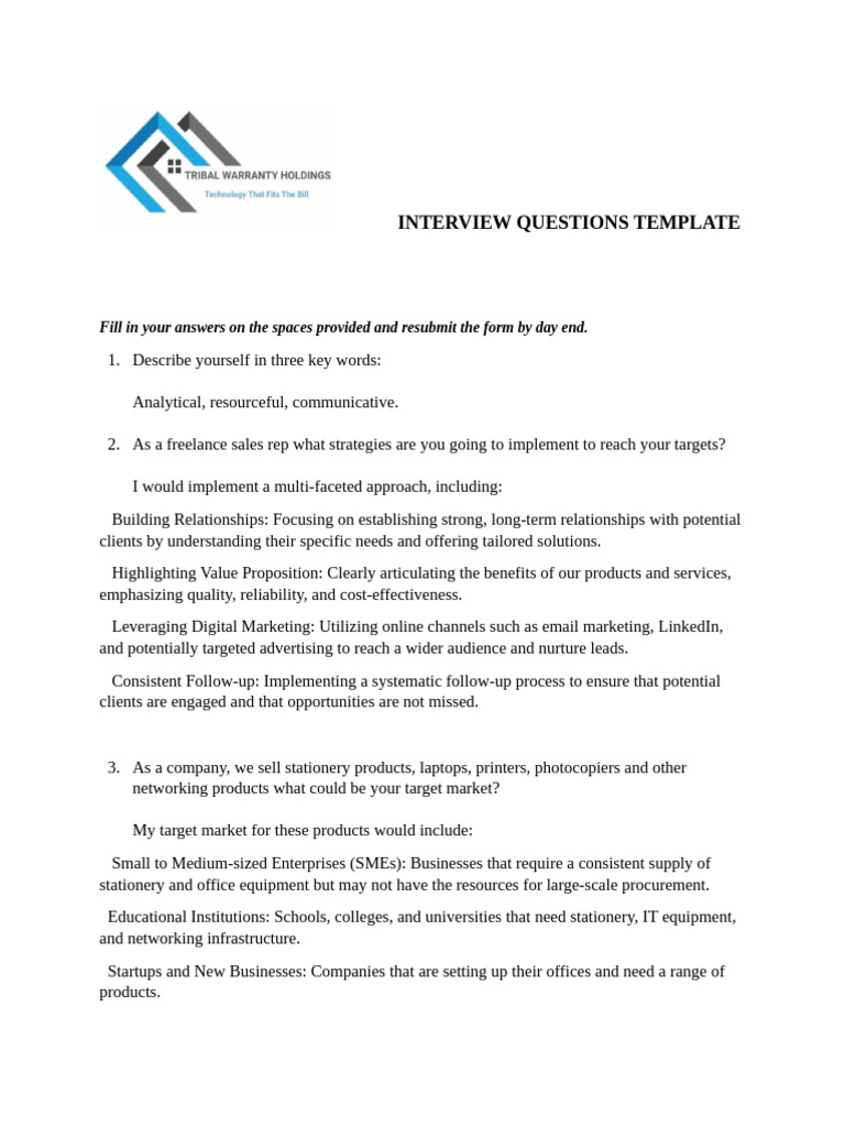 Iinterview Questions Template .Answered | PDF | Digital Marketing ...