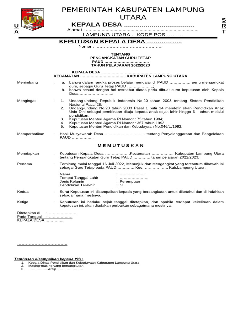 Sk Pengangkatan Guru (Contoh) | PDF