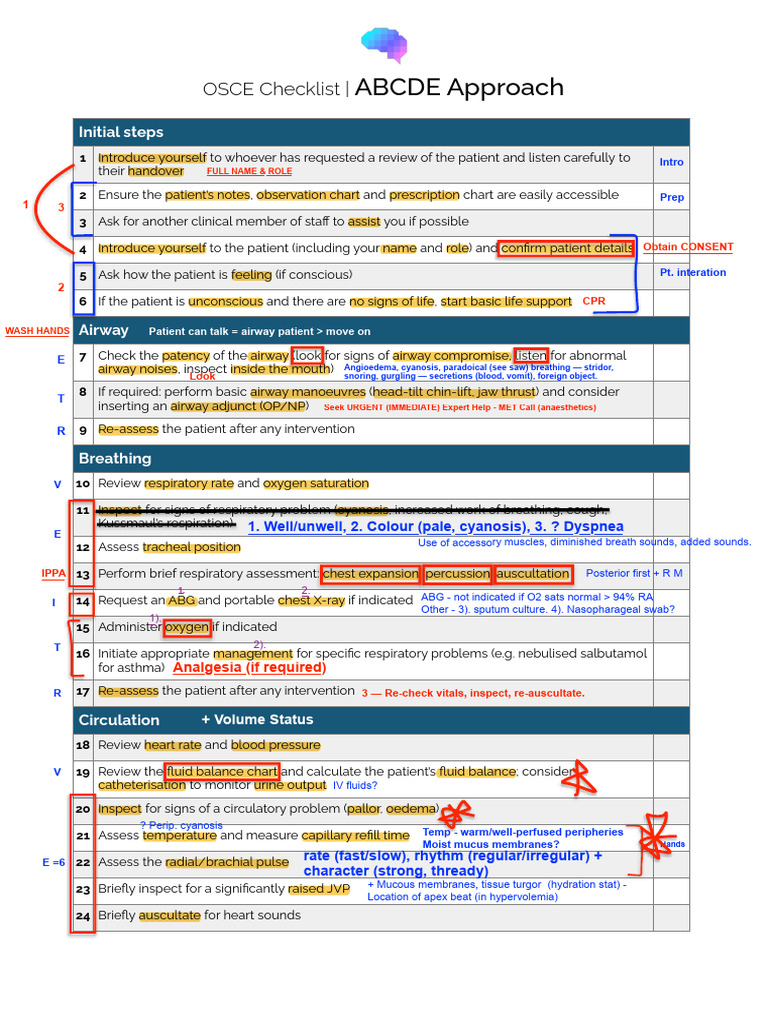 OSCE Checklist ABCDE Approach | PDF | Heart | Intravenous Therapy