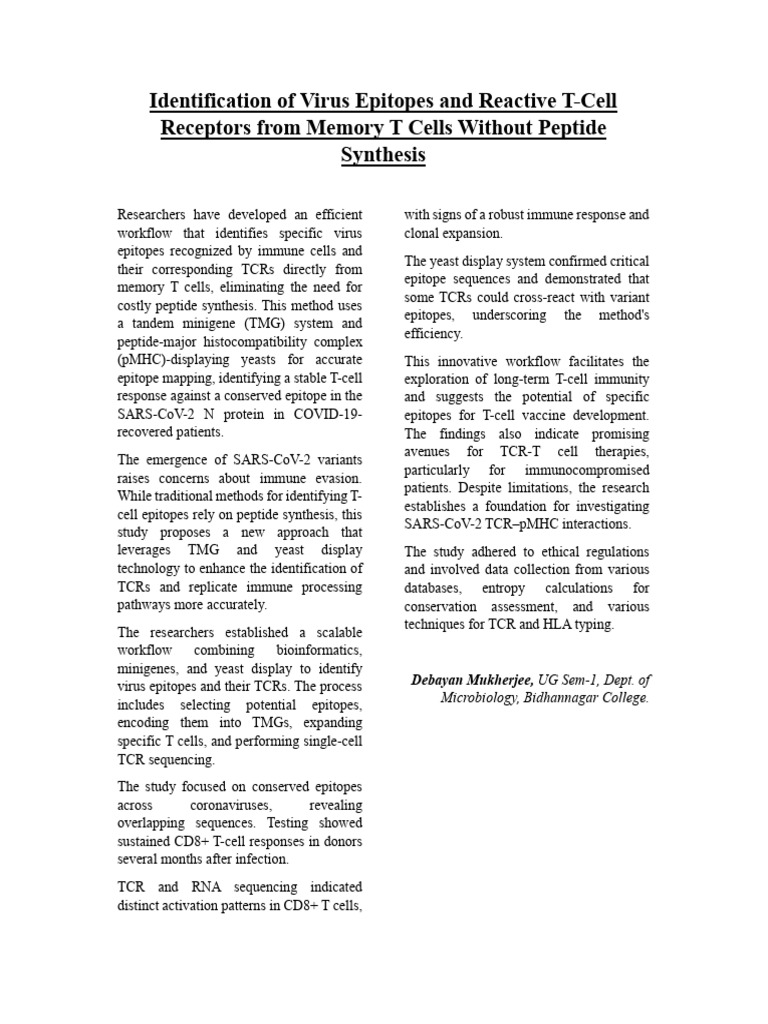 Identification of Virus Epitopes and Reactive T-Cell Receptors From ...