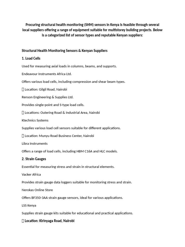 SHM Sensors and Suppliers in Kenya | PDF | Applied And ...