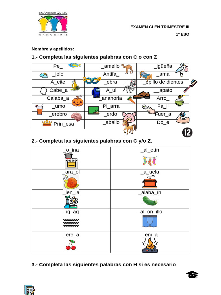 Examen Clen 3º Trimestre 1ºc - Yamen y Moha | PDF