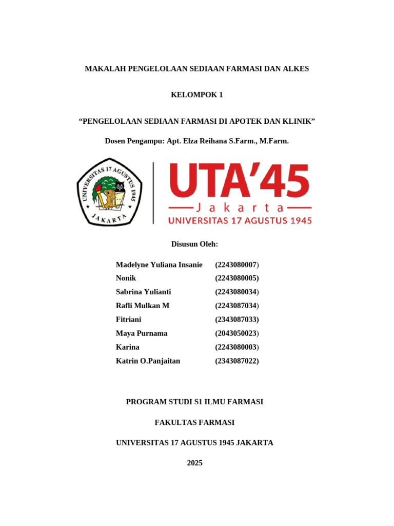 MAKALAH PSFA - Pengelolaan Sediaan Farmasi Di Apotek Dan Klinik - Kelompok 1 | PDF