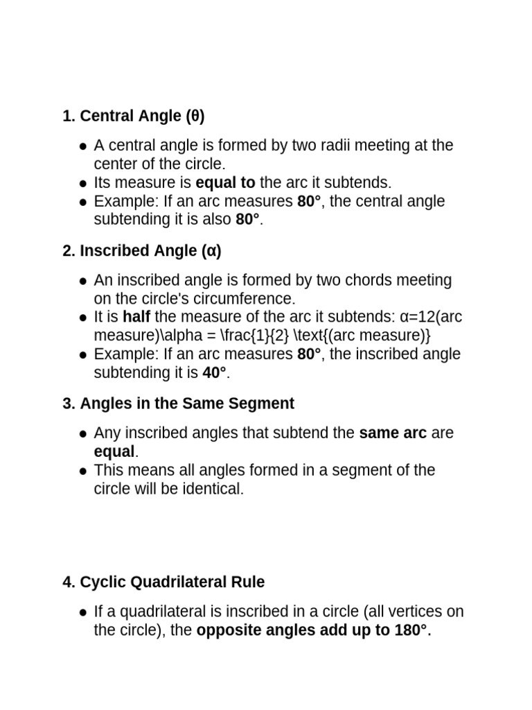 Circle Angles: Central & Inscribed Explained | PDF