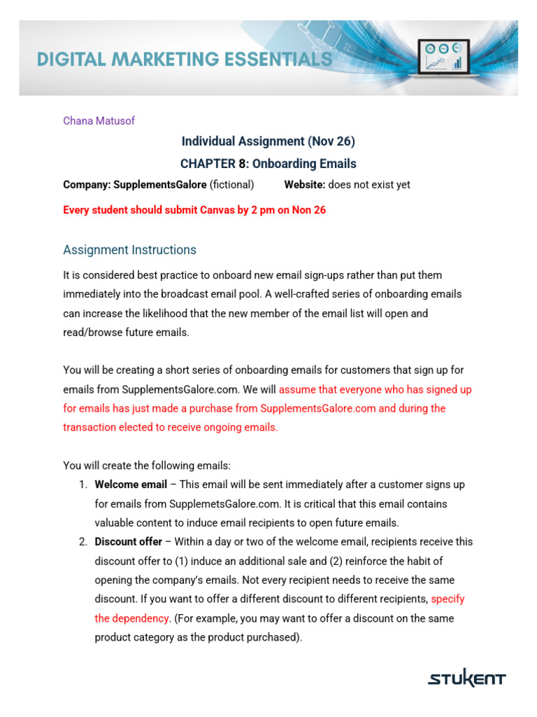 Chana - Nov 26 - Beren - Chapter 8 Assignment - Onboarding Emails | PDF | Subscription Business ...