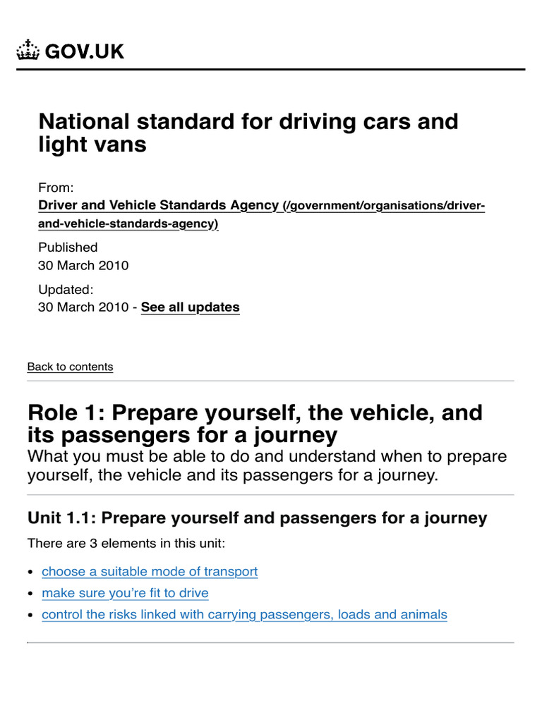 National Standard For Driving Cars and Light Vans - Role 1 - Prepare ...
